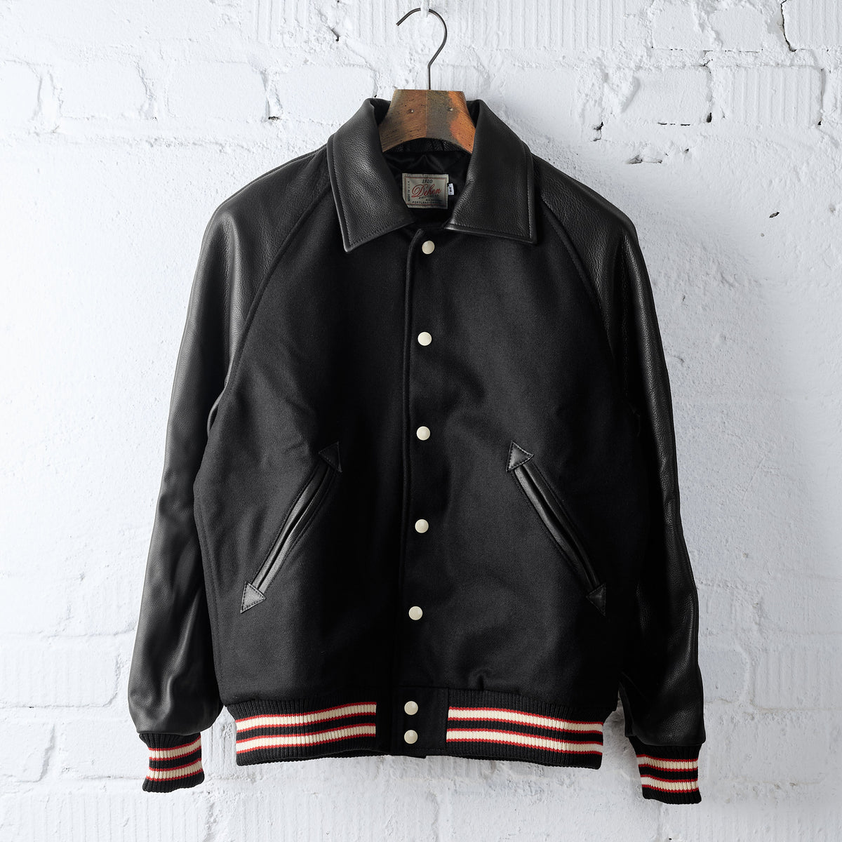 dehen 1920 | byron collar varsity jacket - black / black – stuf|f-official