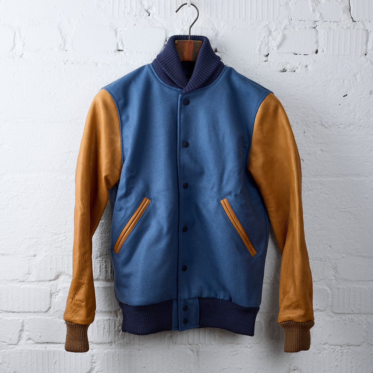 dehen 1920 | varsity jacket - steel blue / rust – stuf|f-official