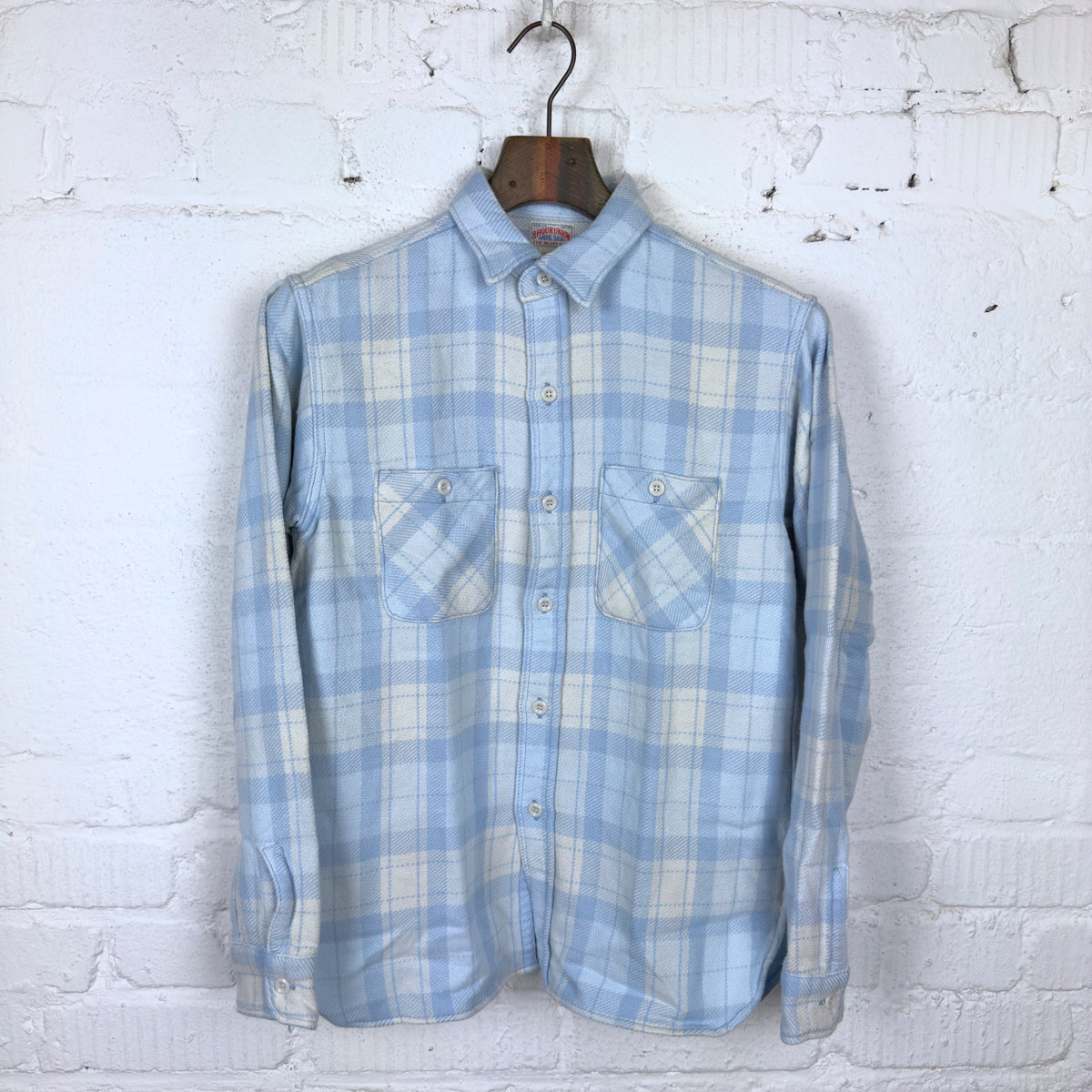 the real mccoy's | 8hu block check summer flannel shirt - light blue ...